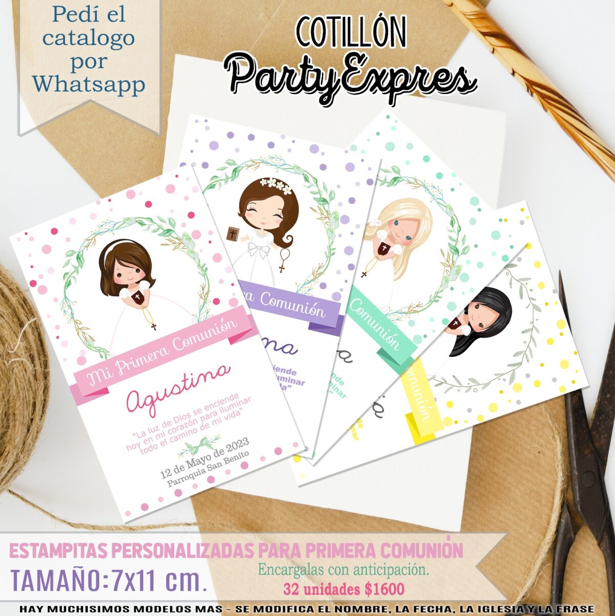 Estampas de Comunion Comunas Para Nena Packs x 32 Unidades Iguales ...