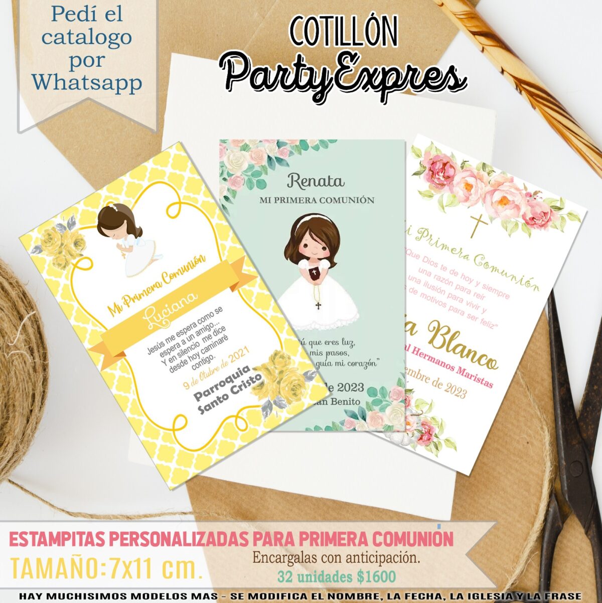 Estampas de Comunion Comunas Para Nena Packs x 32 Unidades Iguales ...