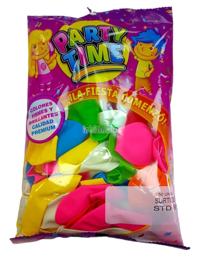 Globos PartyTime 9 Pulgadas Standars Multicolor x50u - Cotillón Party Expres