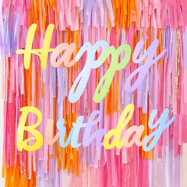 BANDERÍN HAPPY BIRTHDAY "CURSIVA PASTEL" - Cotillón Party Expres