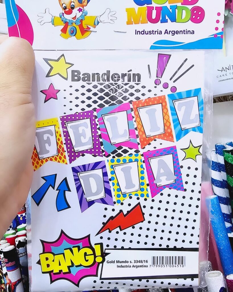 Banderin FELIZ DIA MULTICOLOR Stamping Plateado - Cotillón Party Expres