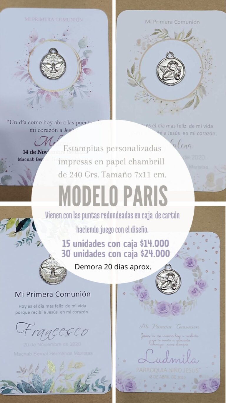 Estampas de Comunion MODELO PARIS - Cotillón Party Expres