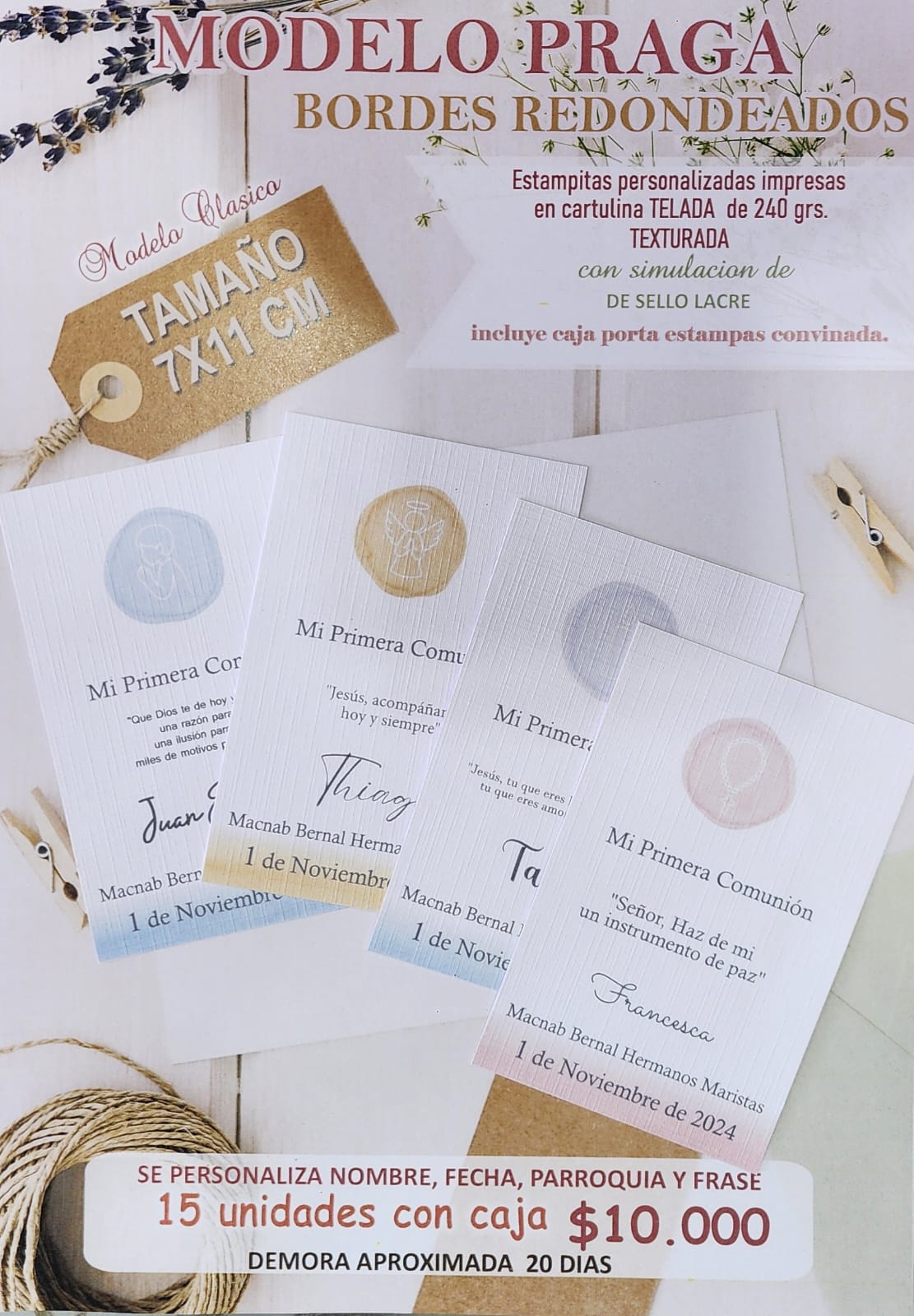 Estampas de Comunion MODELO PRAGA. Bordes Redondeados. Papel Entelado ...