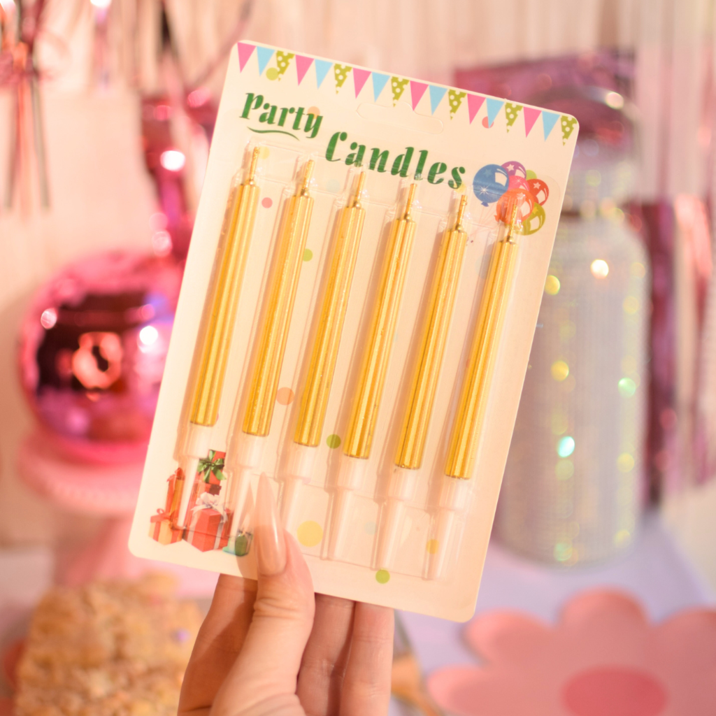 Velas PERLADAS AURA DORADAS x 6 Unidades - Cotillón Party Expres