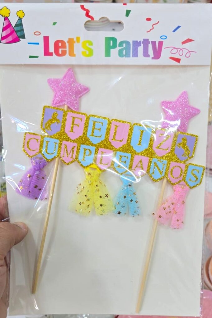 Topper FELIZ CUMPLEAÑOS Banderin con Guirnaldas Pasteles y Estrellas ...